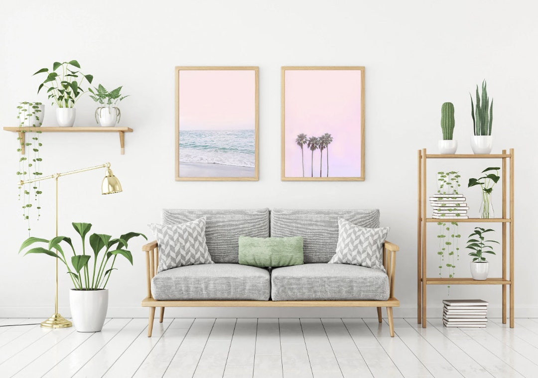 UNFRAMED Set of 2 Pink Beach Wall Art Blush Pink Decor Pastel Beach ...