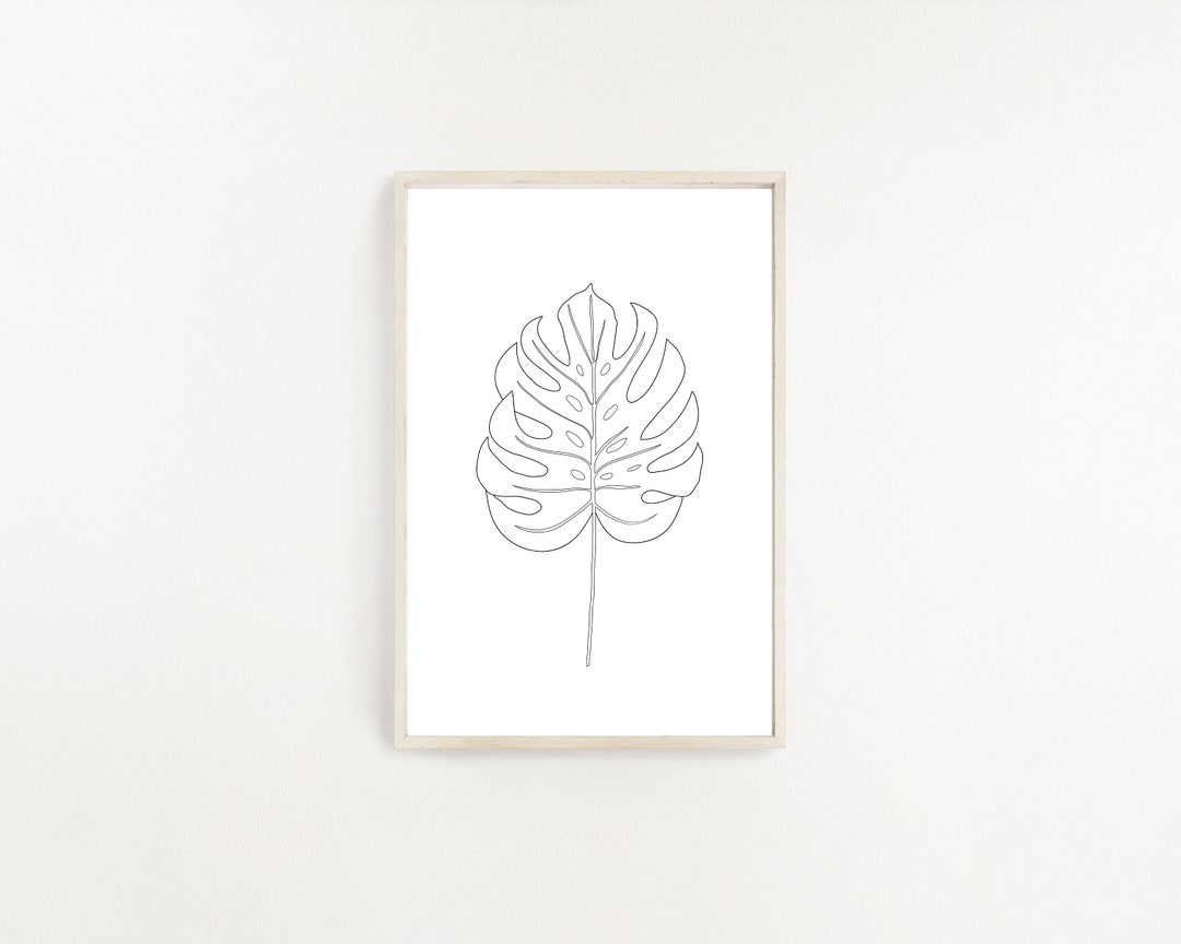 Monstera Line Art, Line Art Printable, Tropic Leaves Print, Leaf Poster ...