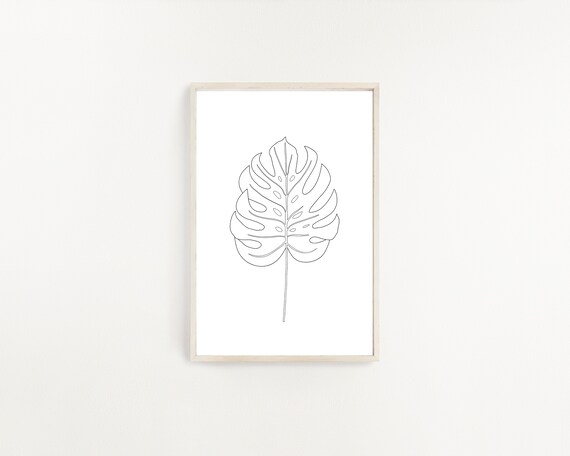 Monstera Line Art Line Art Printable Tropic Leaves Print | Etsy