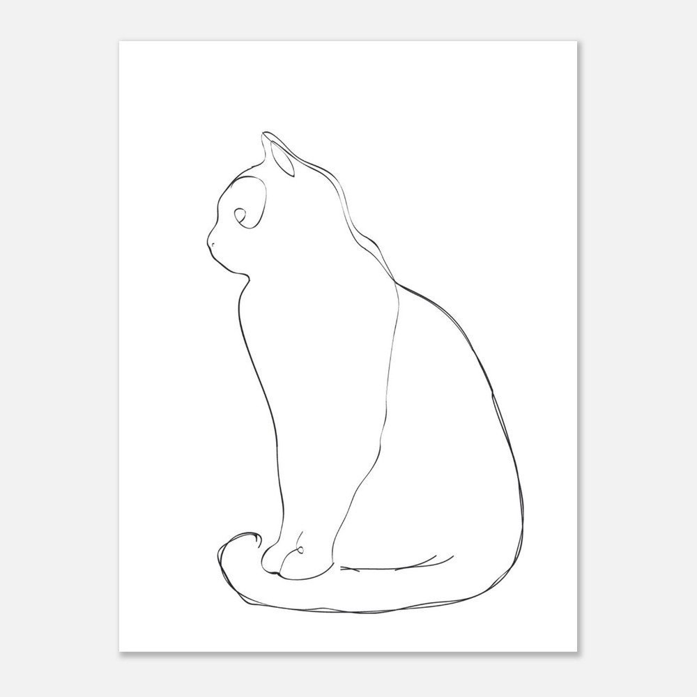 Abstract Cat Unframed One Line Drawing, Line Cat Drawing, Cat Wall Art ...
