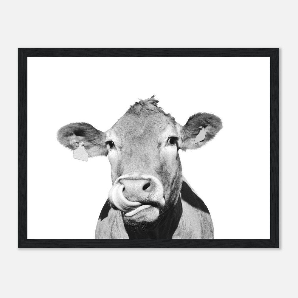 Cow FRAMED Print Cow Wall Art Cow Portrait Decor Cow Funny Photo Farm ...