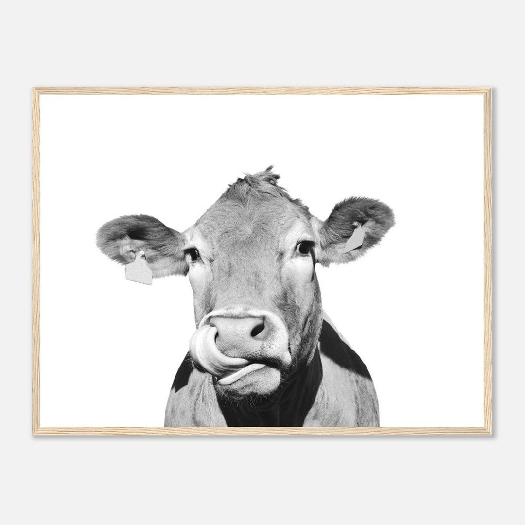 Cow FRAMED Print Cow Wall Art Cow Portrait Decor Cow Funny Photo Farm ...