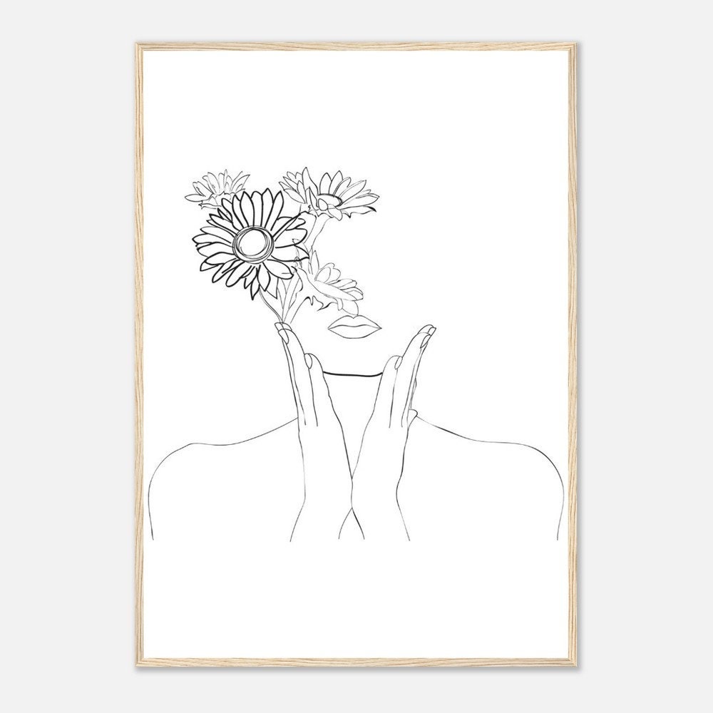 Woman With Flowers Fraline Art Print, Feminine Print, Line Drawing ...