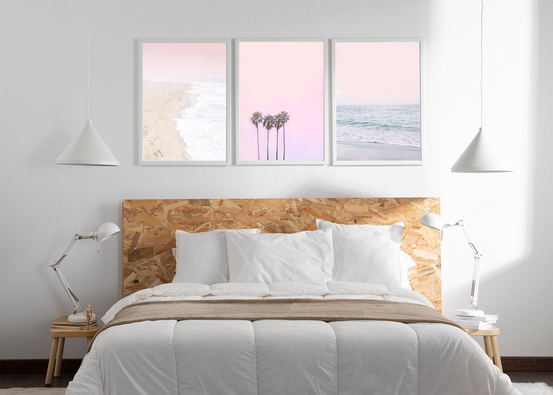 Set of 3 UNFRAMED Pink Beach Print Pastel Beach Print Pink Blue Beach ...