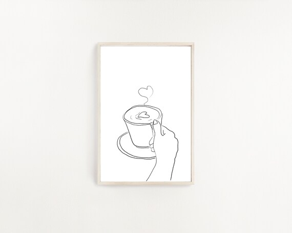 Coffee One Line Art Tea Line Art Coffee Print Kitchen Wall | Etsy