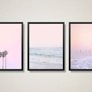 Set of 3 Pink Beach Print Pastel Pink Print Blush Pink Print Pink and ...