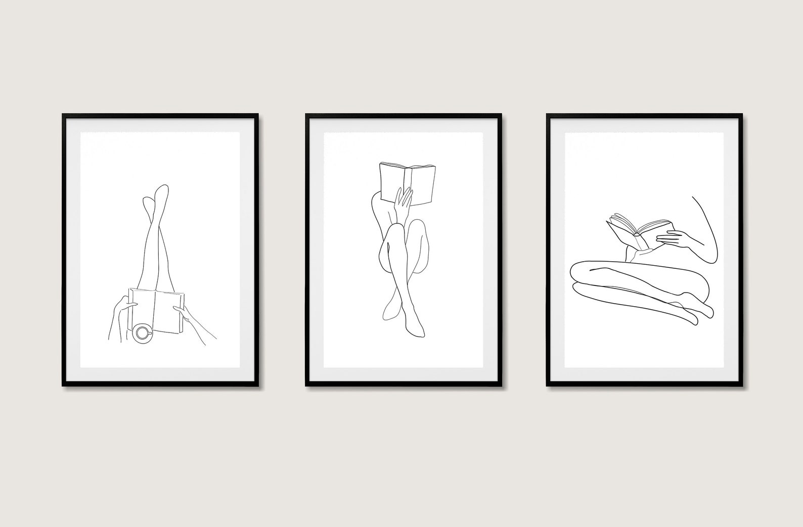Abstract Woman Reading Line Art Female Book Wall Art Modern Line ...