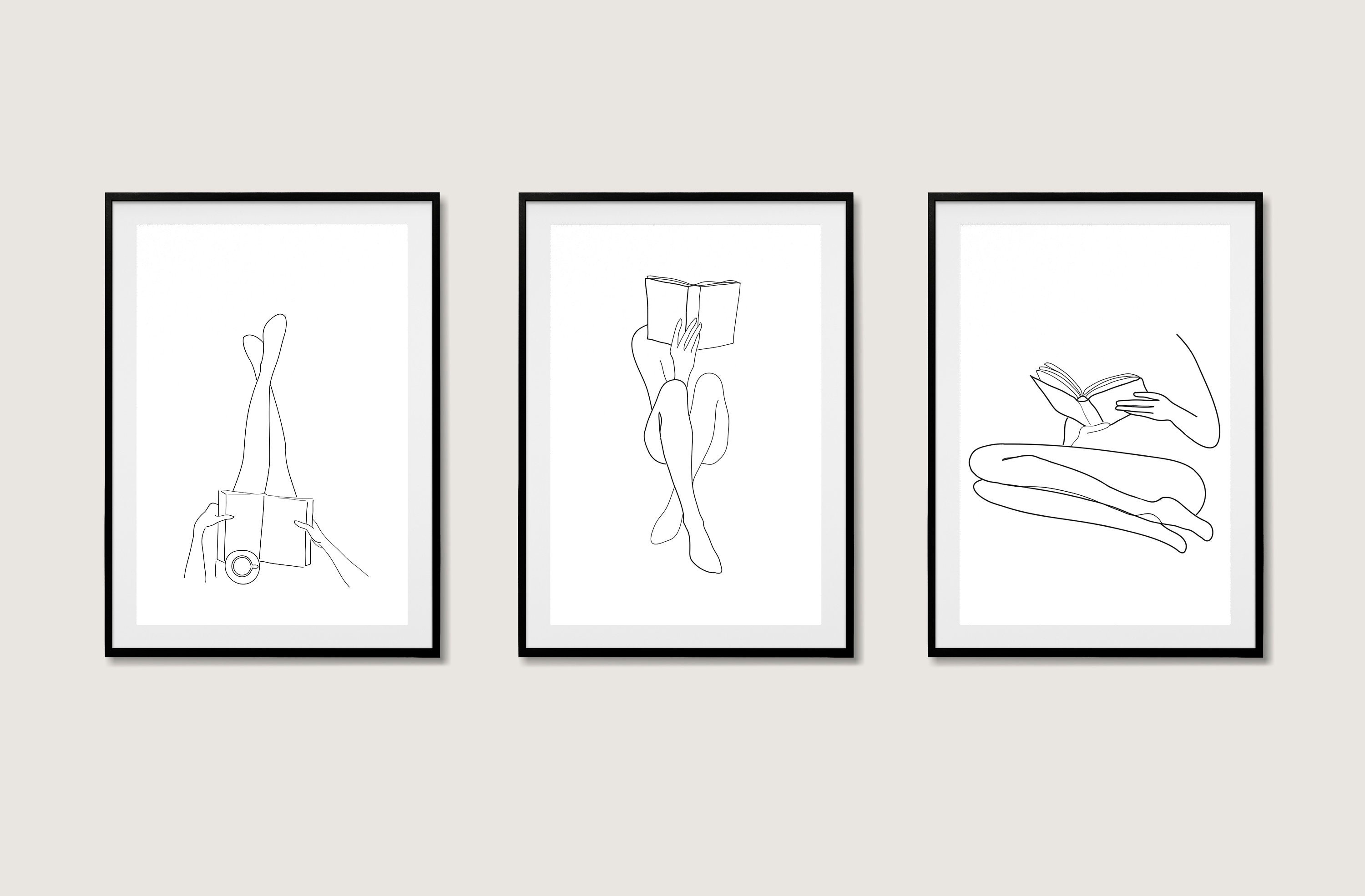 Abstract Woman Reading Line Art Female Book Wall Art Modern Line ...