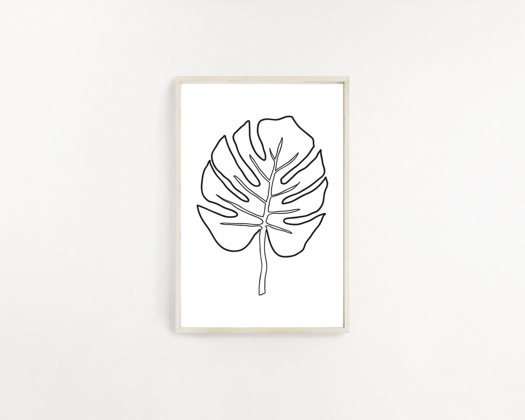 Monstera Line Drawing, Monstera Leaf Line Art. Monstera Print, Monstera ...