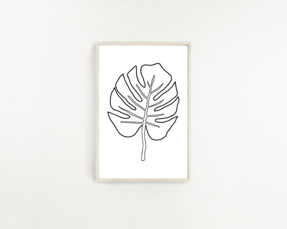 Monstera Line Drawing Monstera Leaf Line Art. Monstera Print | Etsy