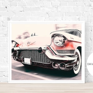 Cadillac Car Art, Retro Car Print, Old Car Print, Red Car Print, Muscle ...