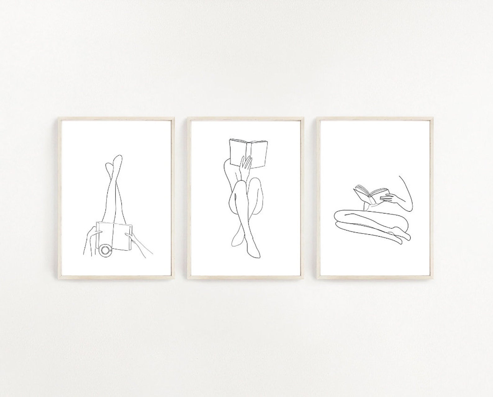 Abstract Woman Reading Line Art Female Book Wall Art Modern Line ...