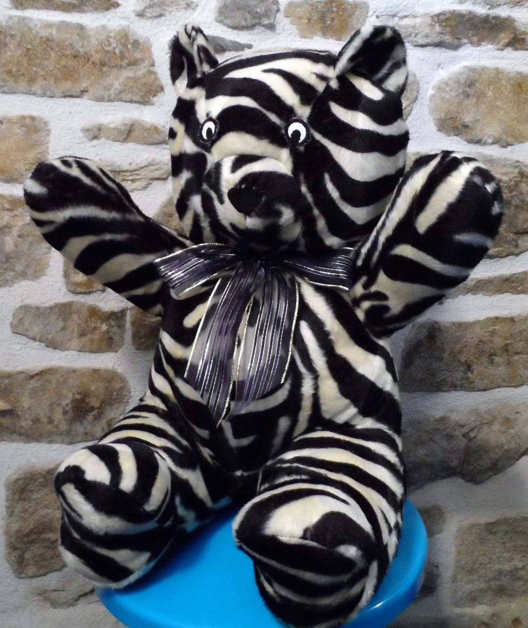 Teddy Bear Sitting Zebra Pattern Height 47 Cm Plush Appearance - Etsy