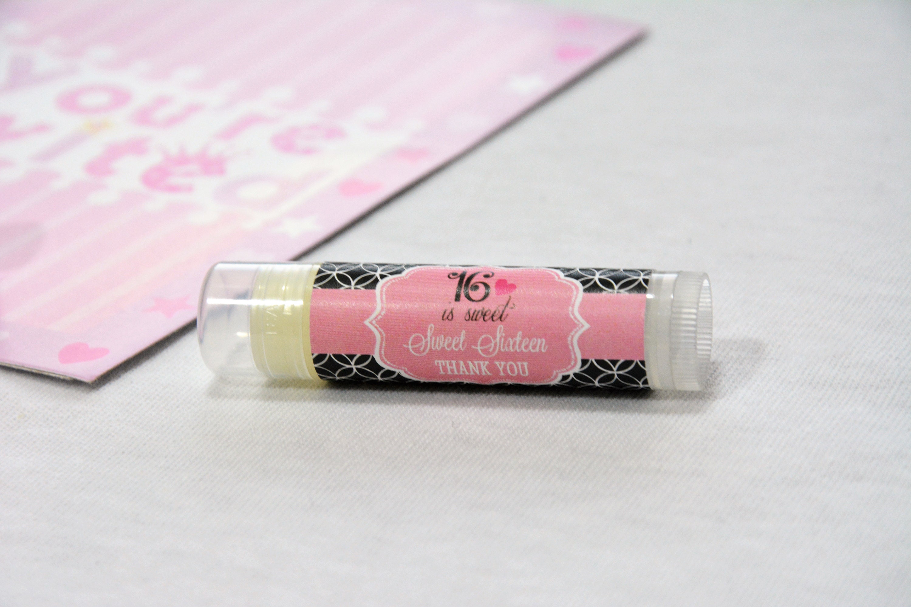 28 Designs! Birthday Theme, Personalized Lip Balm Favor - Sweet 16 ...