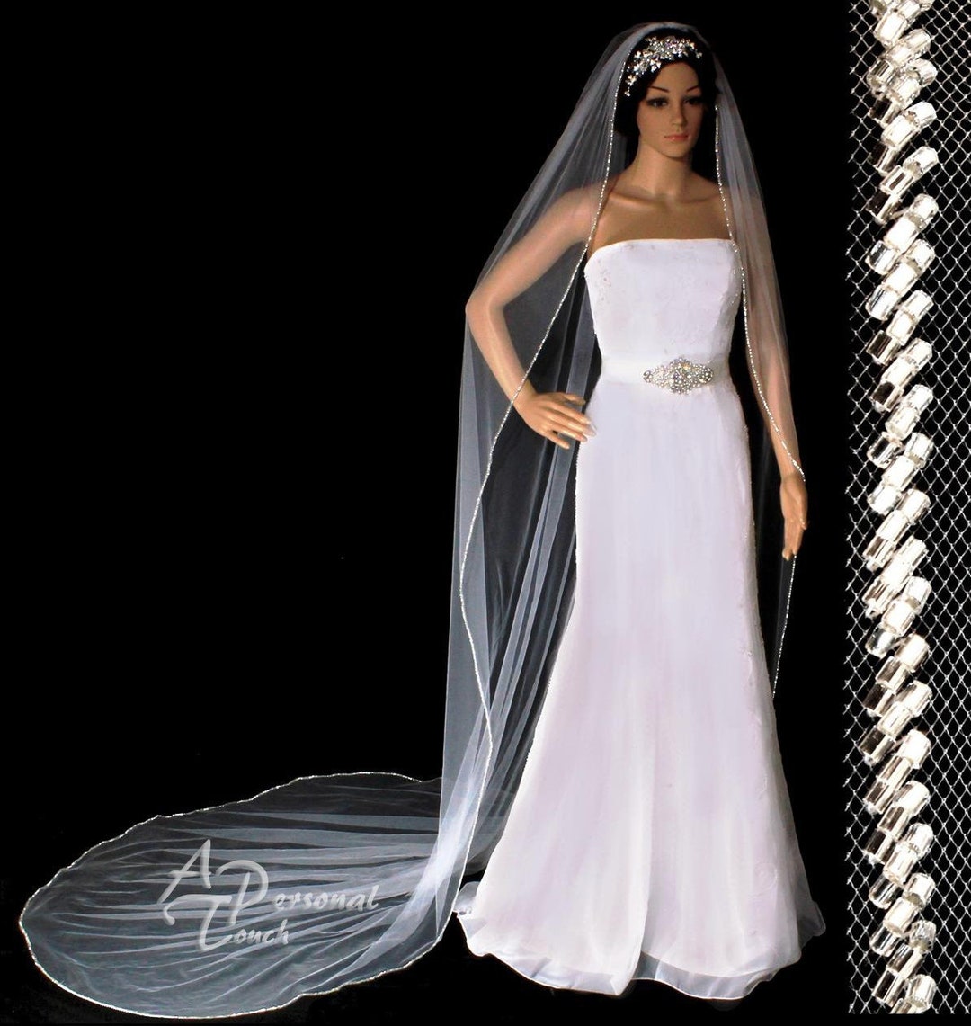 Triple Beaded Bridal Wedding Veil - Fingertip Cathedral or Royal Length ...