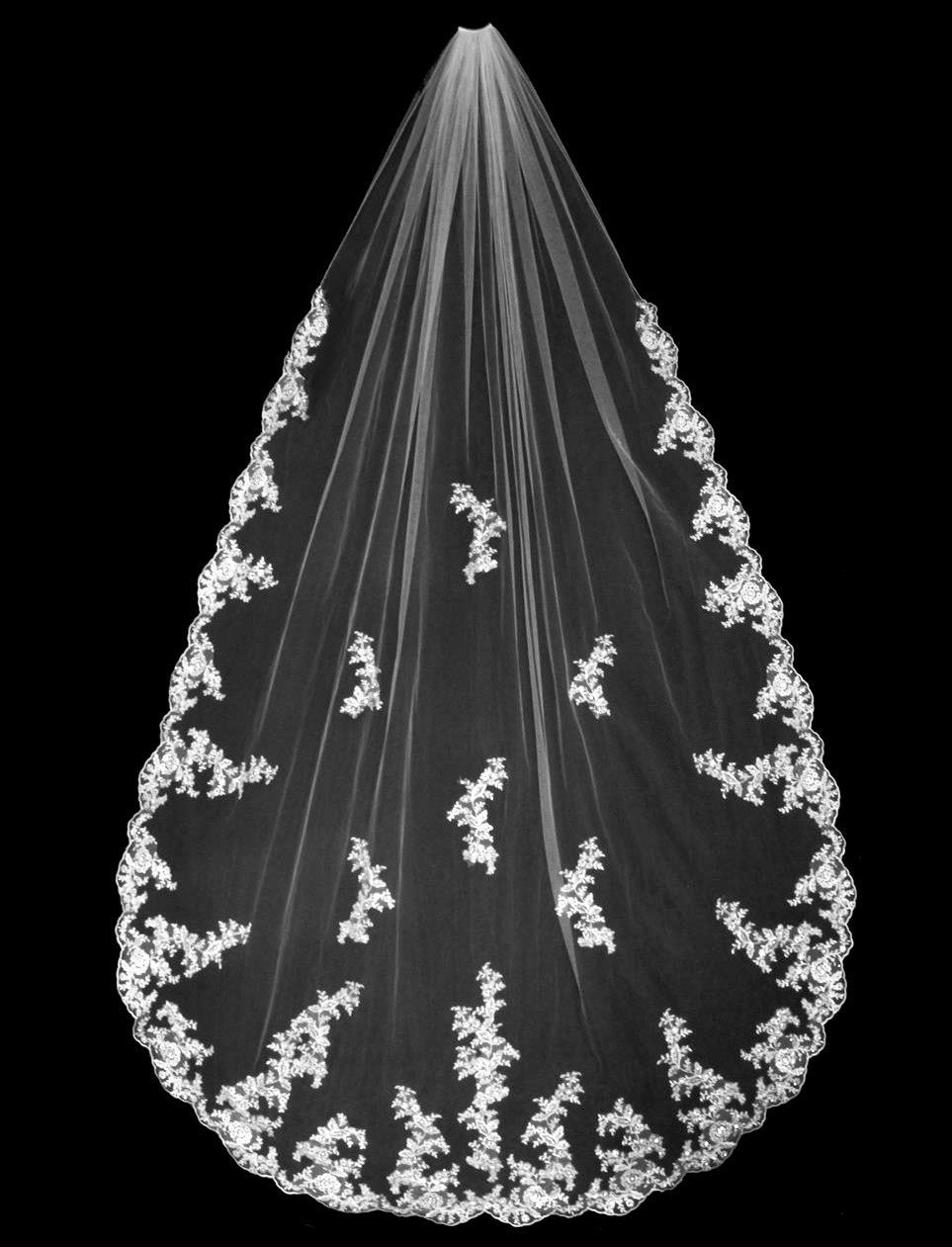 French Alencon Lace Veil Cathedral Wedding Veil Bridal Veil Ivory White ...