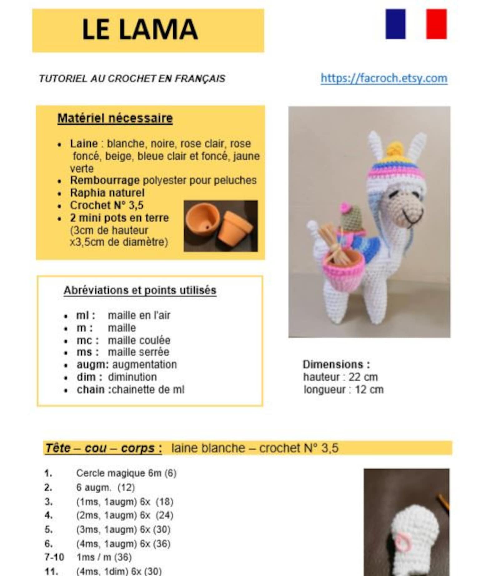 LAMA English pattern patron en français Tutoriel - Etsy España