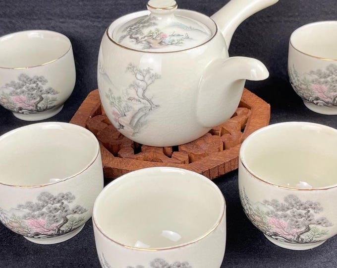 Vintage Japanese Tea or Sake Set Handled Lidded Pot With Built-in ...