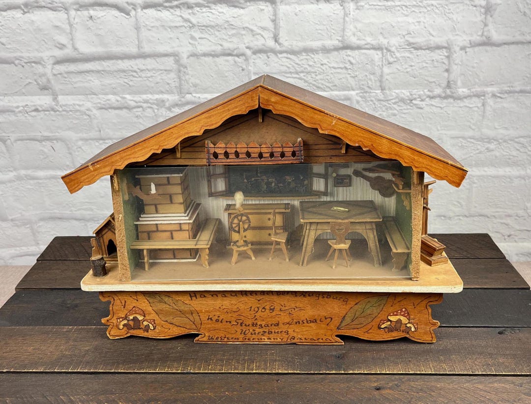 Vintage Bavarian Diorama in Relief 1968 Handmade Wooden Rustic German ...