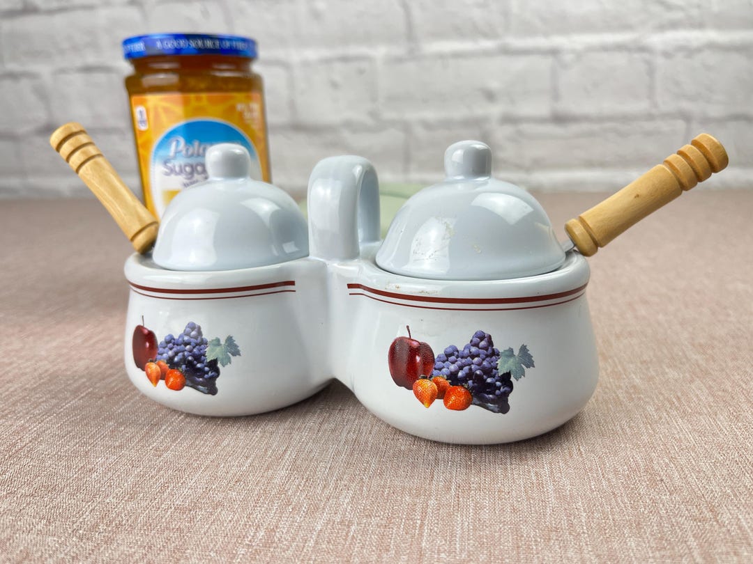 Vintage Jam and Jelly Condiment Server Fruit Motif Handled Ceramic ...