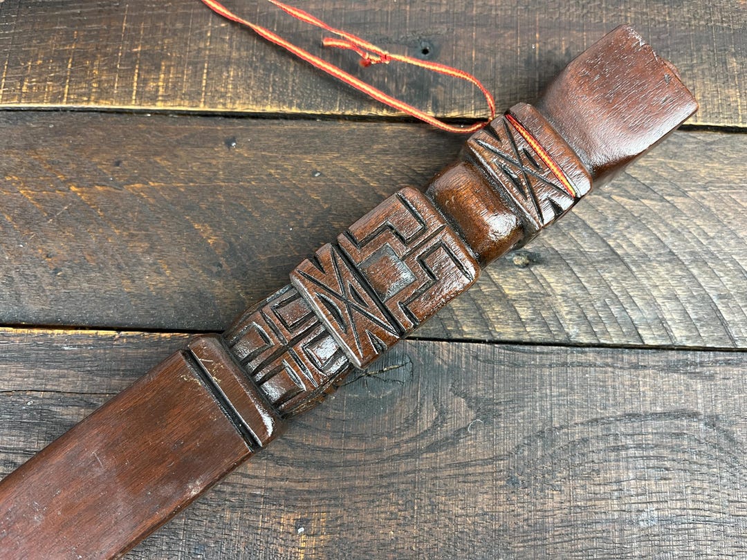 Vintage Flute Carved Wooden Bolivian Tarka Musical Wind Instrument ...