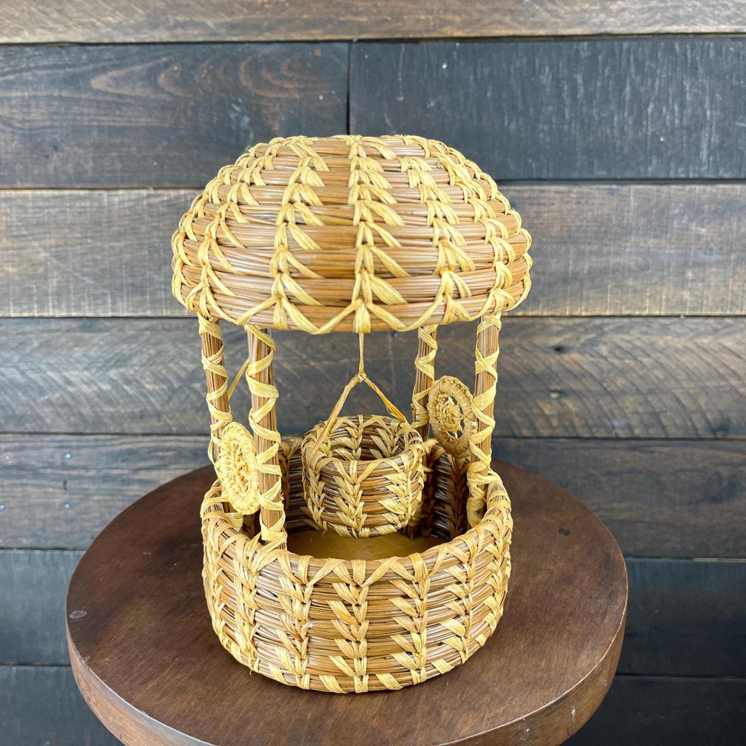 Vintage Coiled Pine Needle Wishing Well Hand Woven With Teneriffe Lace ...
