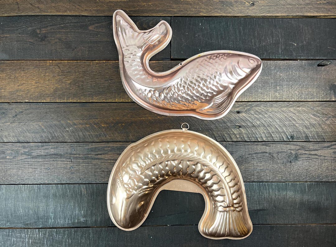 Vintage Copper Molds Large FISH Molds Kitchen Tidy French Copper Jello ...