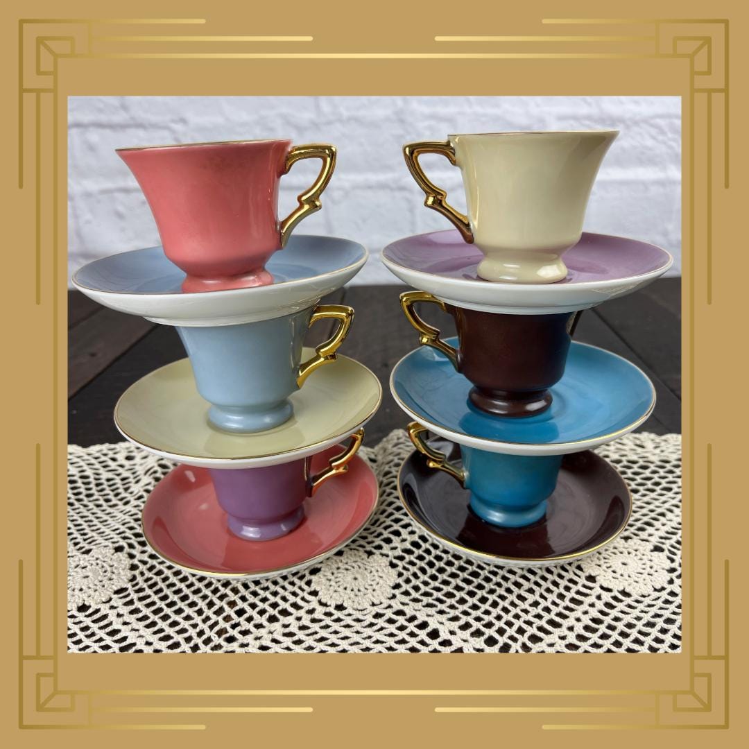 Vintage Lefton Demitasse Teacup Set of 6 With Gold Interiors Number ...