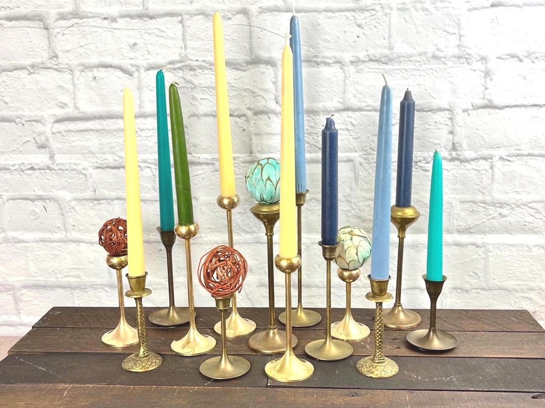 Vintage Solid Brass Candlestick Sets Skinny Stemmed Taper Candle ...
