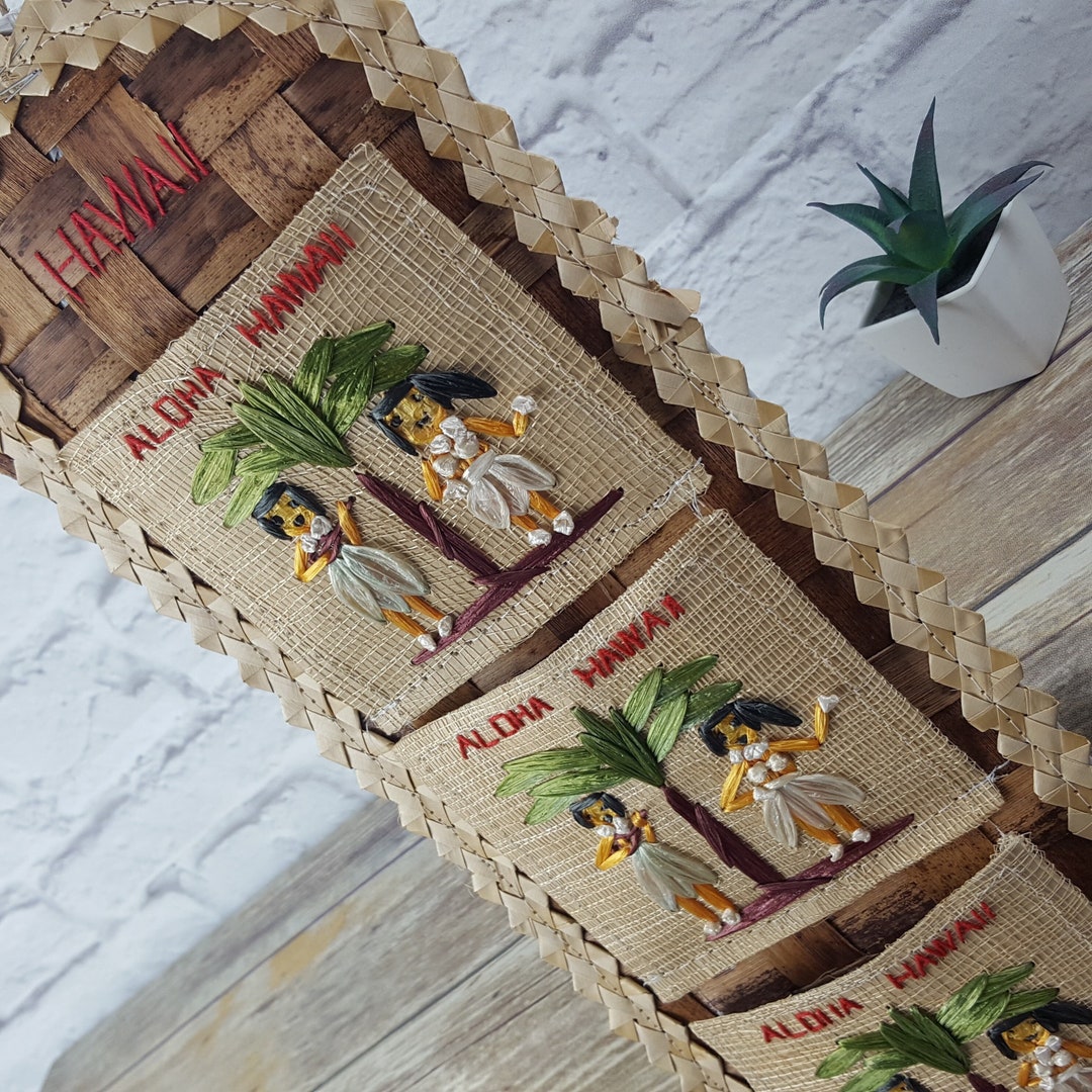 Vintage Aloha 3 Pocket Wall Organizer Hawaii Mail Holder Hula Girls ...