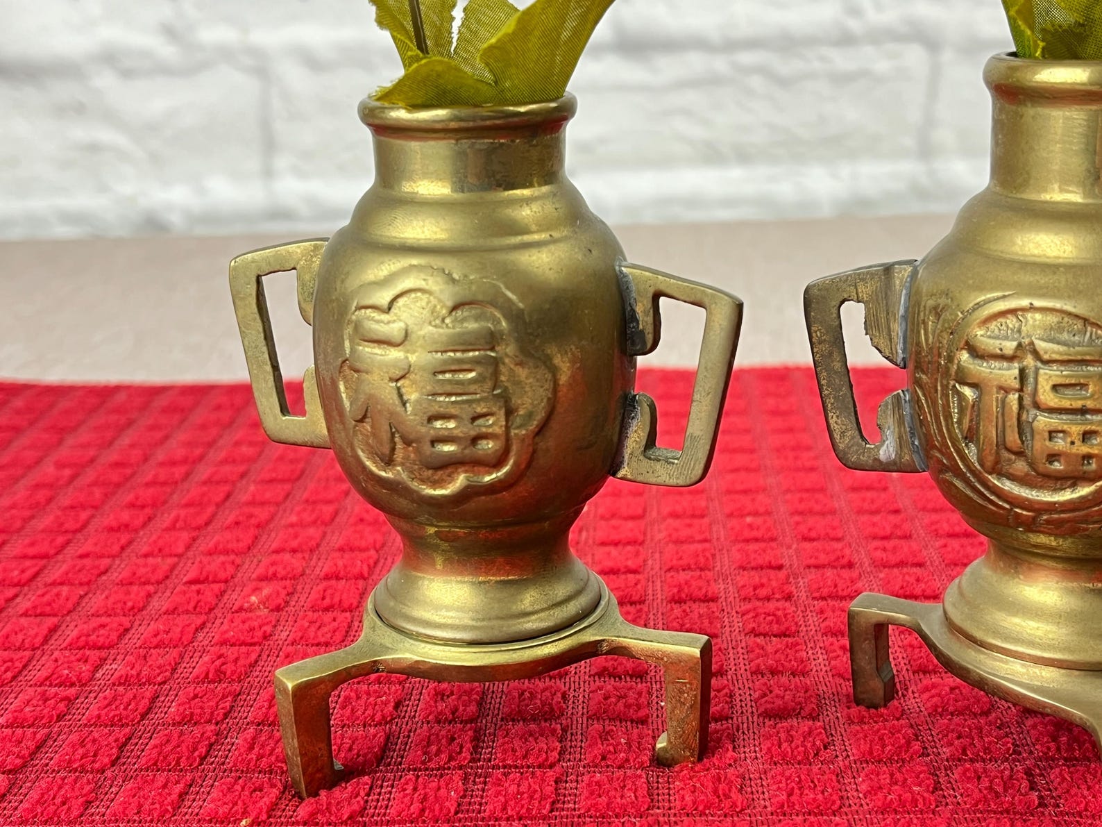 Vintage Brass Urn Vases Pair, Engraved Bohemian Decor, Set of Footed ...