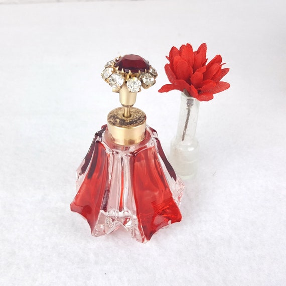 Vintage Cut Crystal and Gemstone Perfume Bottle Red a… - Gem