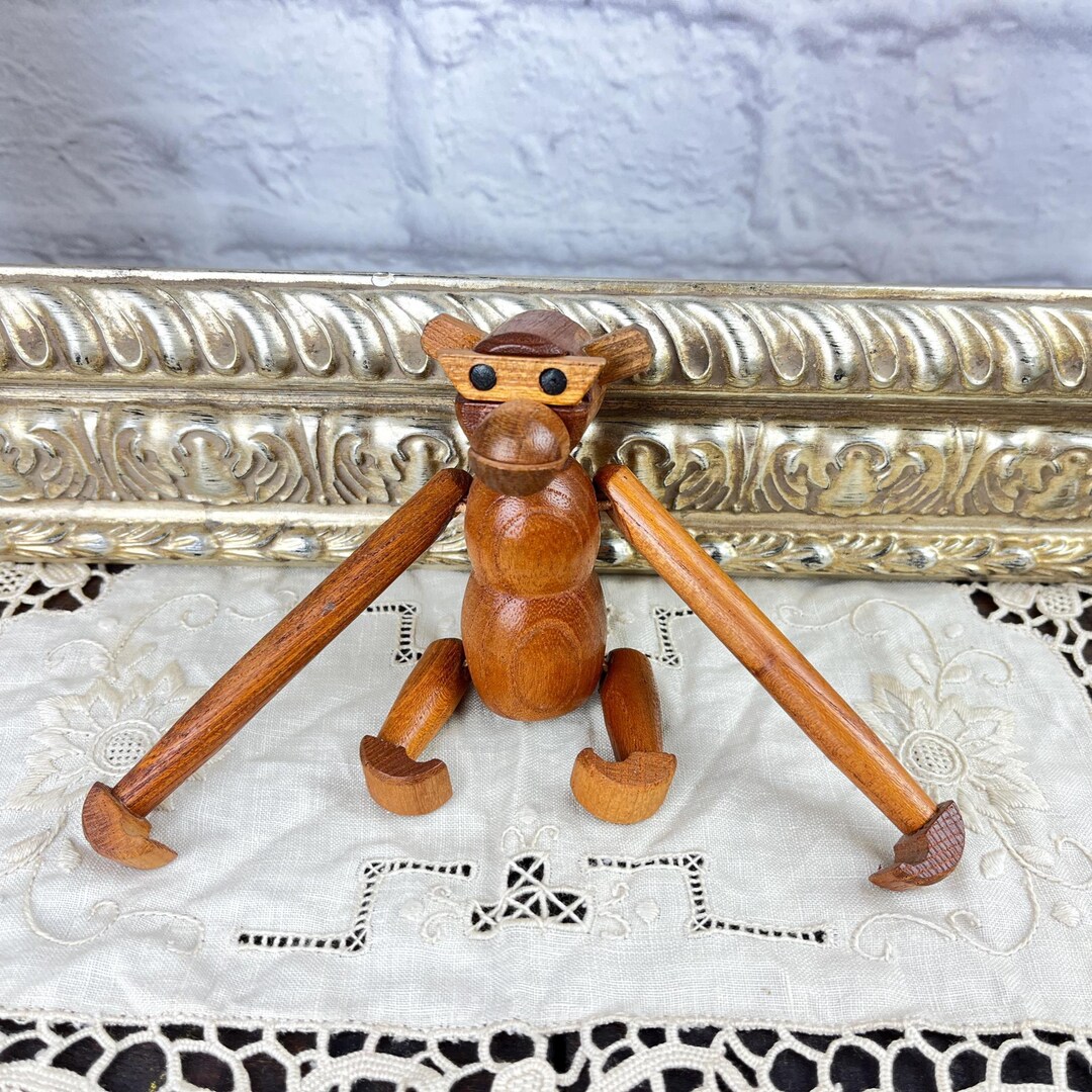 Vintage Articulated Wooden Monkey Teak Figurine Midcentury Scandinavian ...