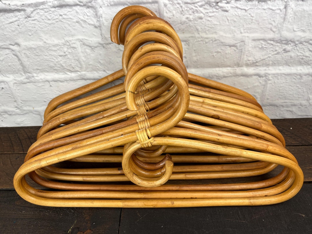 Vintage Full Sized Rattan Bamboo Hangers Sturdy Wooden Clothes Wardrobe ...