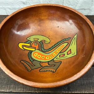 Vintage Tole Painted Wooden Native Aztec Bowl 12 Inch With Colorful ...