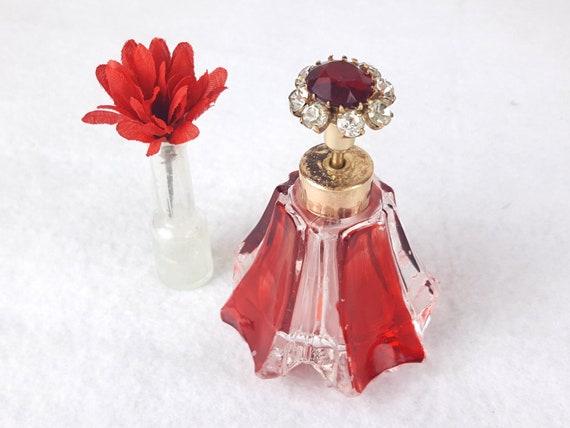 Vintage Cut Crystal and Gemstone Perfume Bottle Red a… - Gem