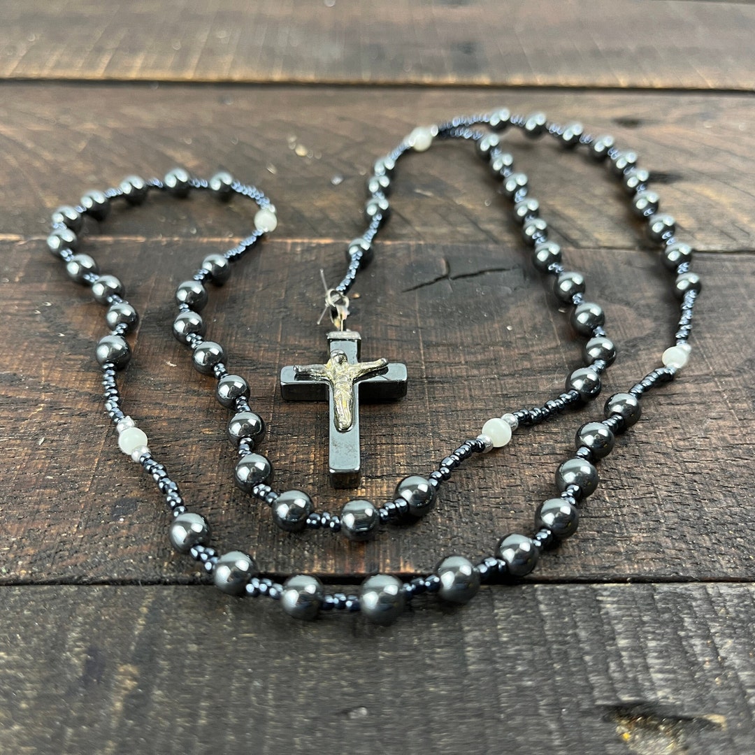 Vintage Christian Prayer Beads 17 Inch Roman Catholic Glass and Metal ...