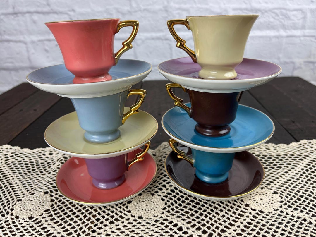 Vintage Lefton Demitasse Set for 6 Assorted Colors Gold Interiors #1643 ...