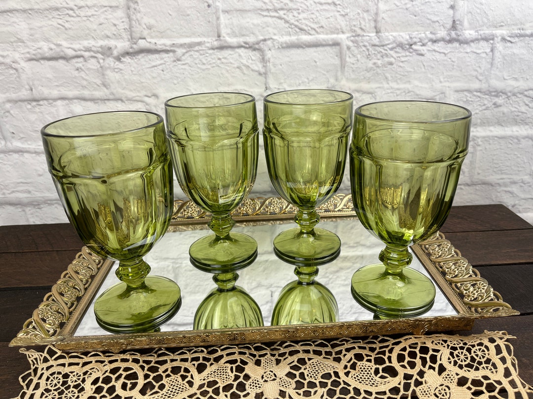 Vintage Duratuff Water Iced Tea Stemmed Goblets Olive Green Set of 4 ...