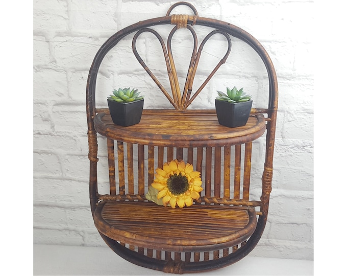 Vintage Tortoise Shell Rattan Hanging Wall Shelf 2-tier Folding Shelf ...