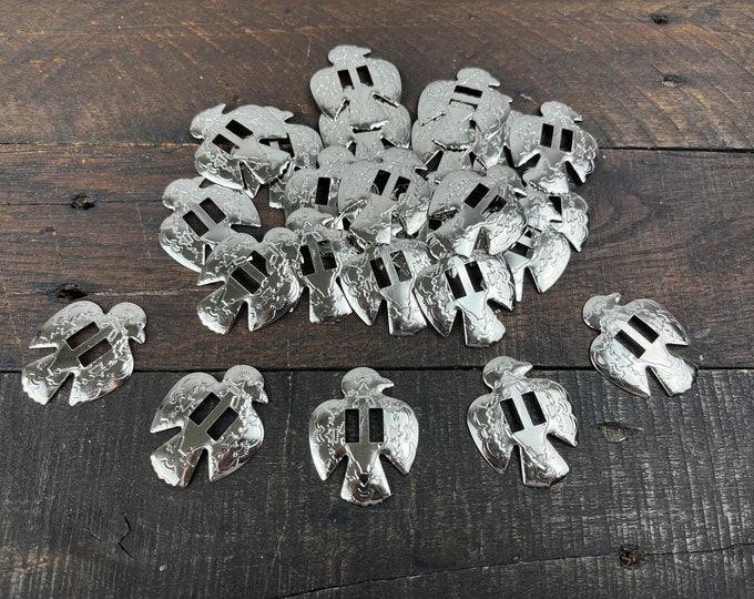 Silver Conchos 25 Thunderbird Shaped With Two Slots Etched Stamped ...