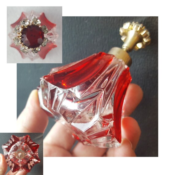 Vintage Cut Crystal and Gemstone Perfume Bottle Red a… - Gem