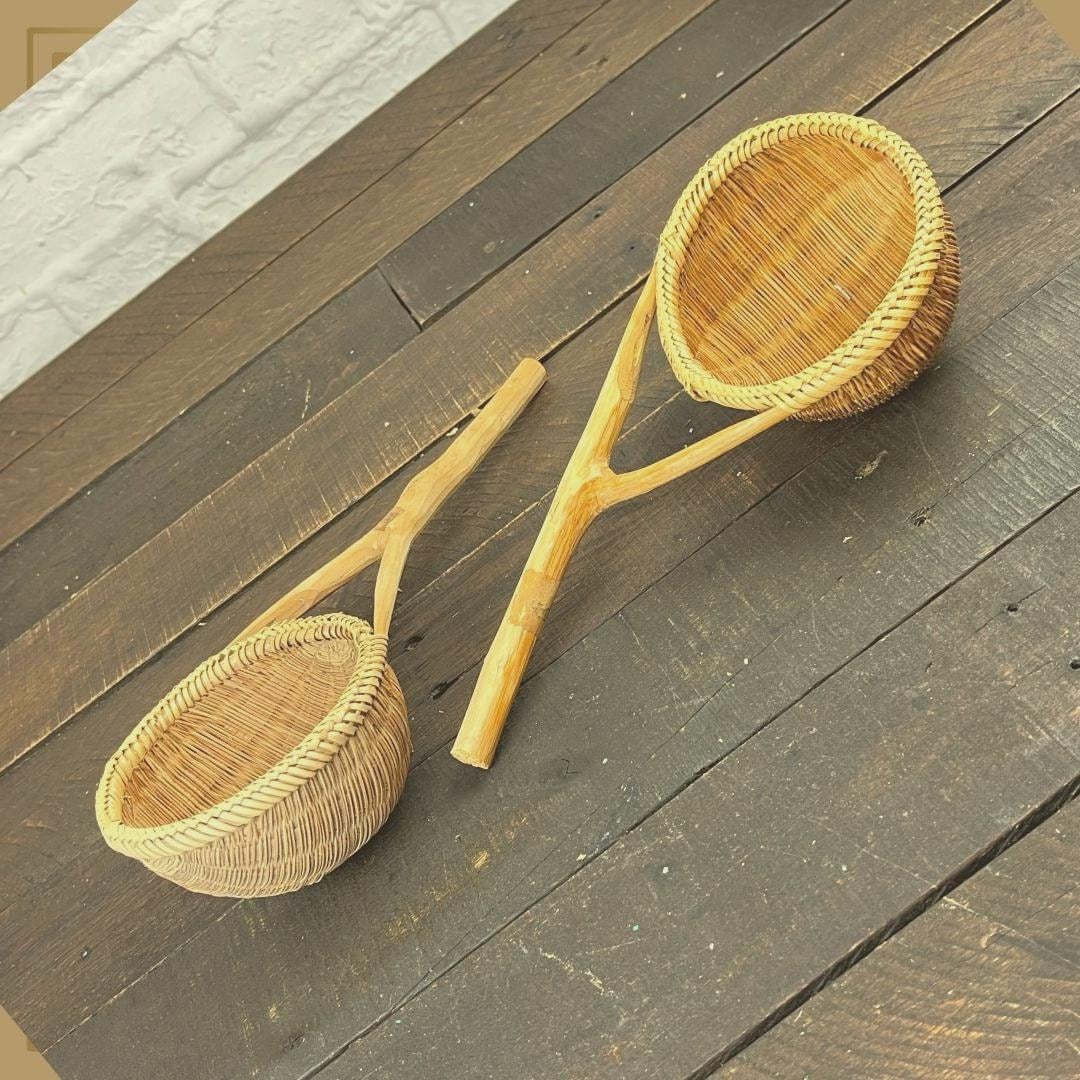 Vintage Woven Wicker Spoon Ladle Wood Handle Hand Made in Philippines ...