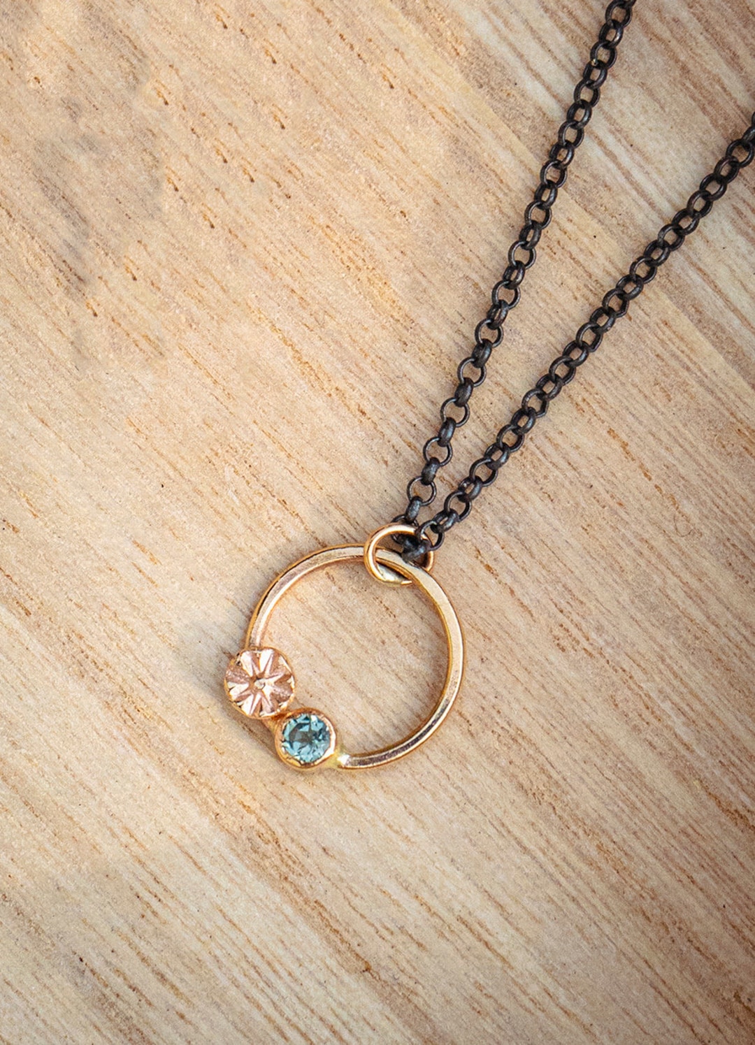 14k Yellow Gold Circle Necklace With Star and Blue Tourmaline on 20in ...