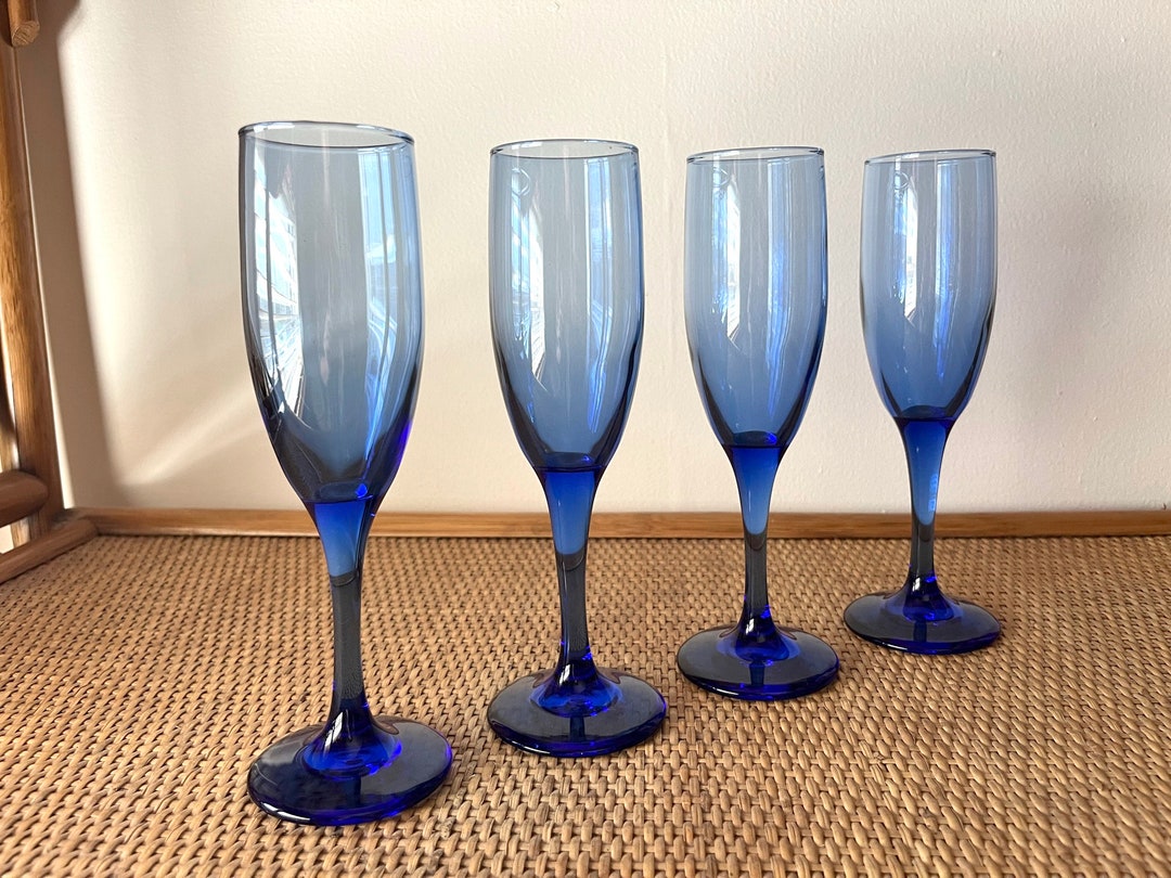 Set of 4 Vintage Blue Champagne Flutes // Libbey Elegant Editions ...