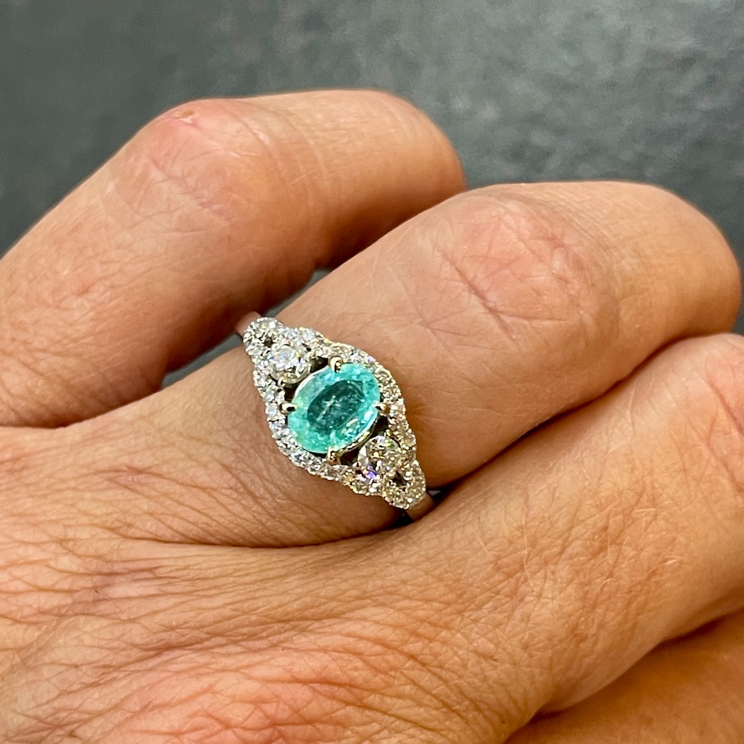 Elbaite Cuprian Tourmaline Oval Shape .81cts and Diamond .50ct Ring in ...