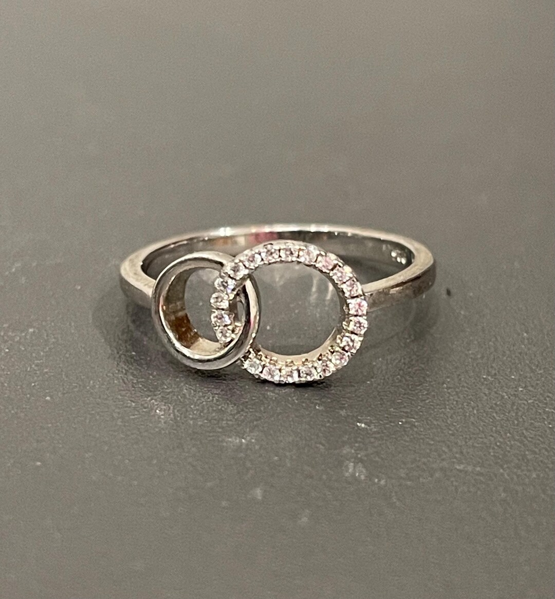 Sterling Silver Double Loop Fashion Ring With Cubic Zirconias in A Size ...