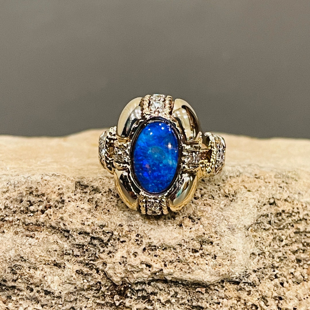 Boulder Opal and Diamond Ring in 14kt Yellow Gold Custom Made - Etsy