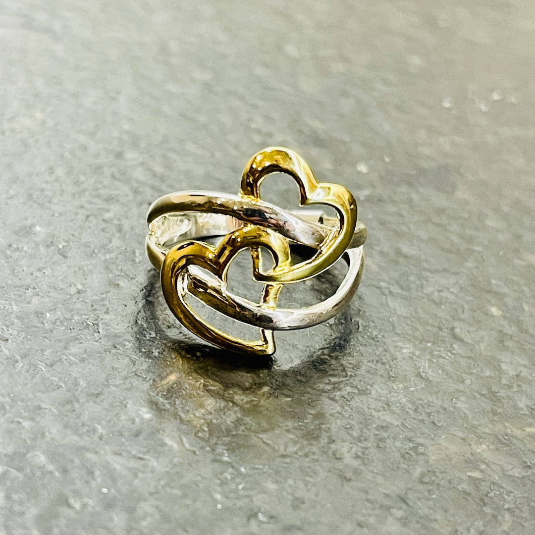 Sterling Silver Two Tone Double Heart Ring Size 7 - Etsy