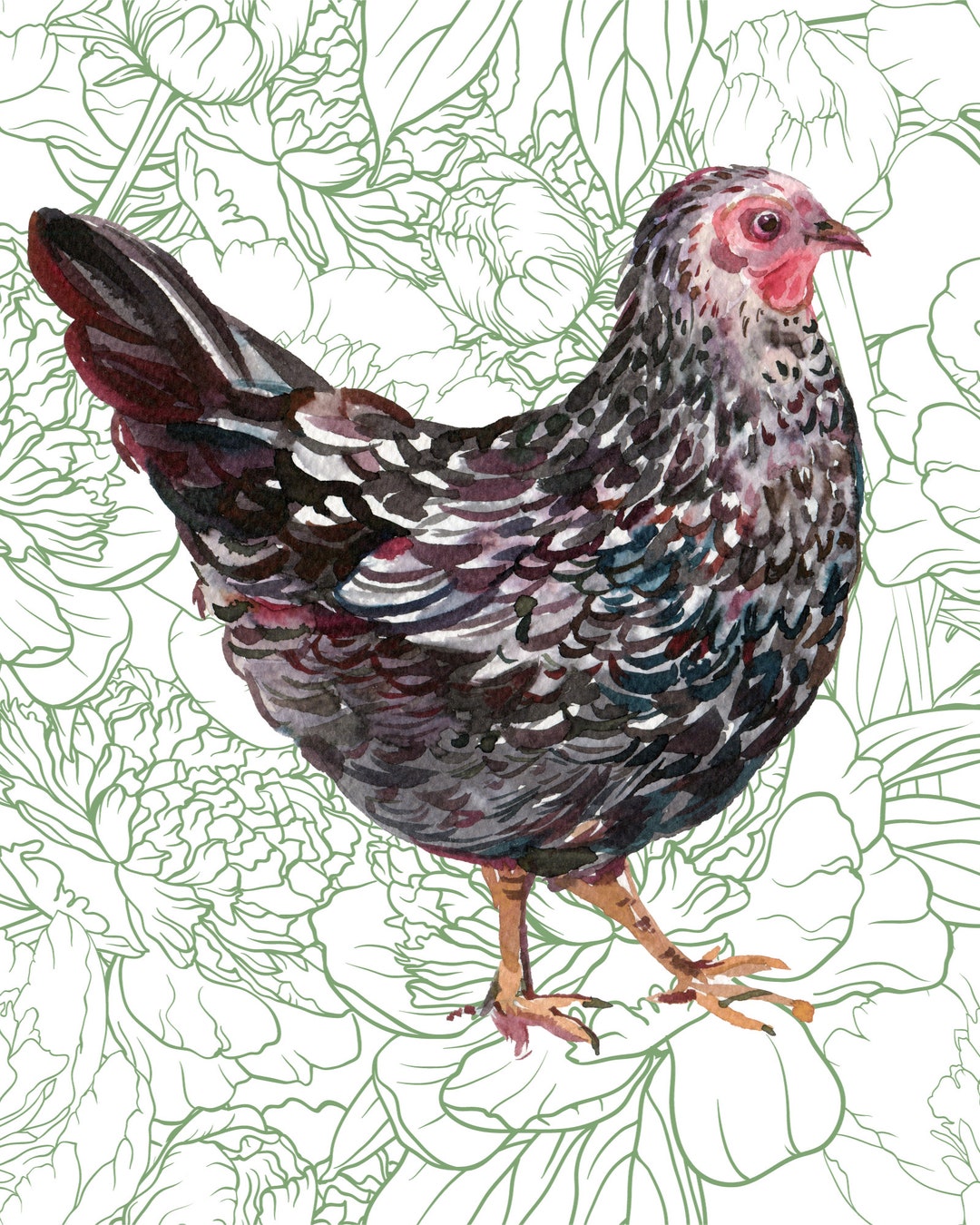 Watercolor Hens Prints Digital Download - Etsy